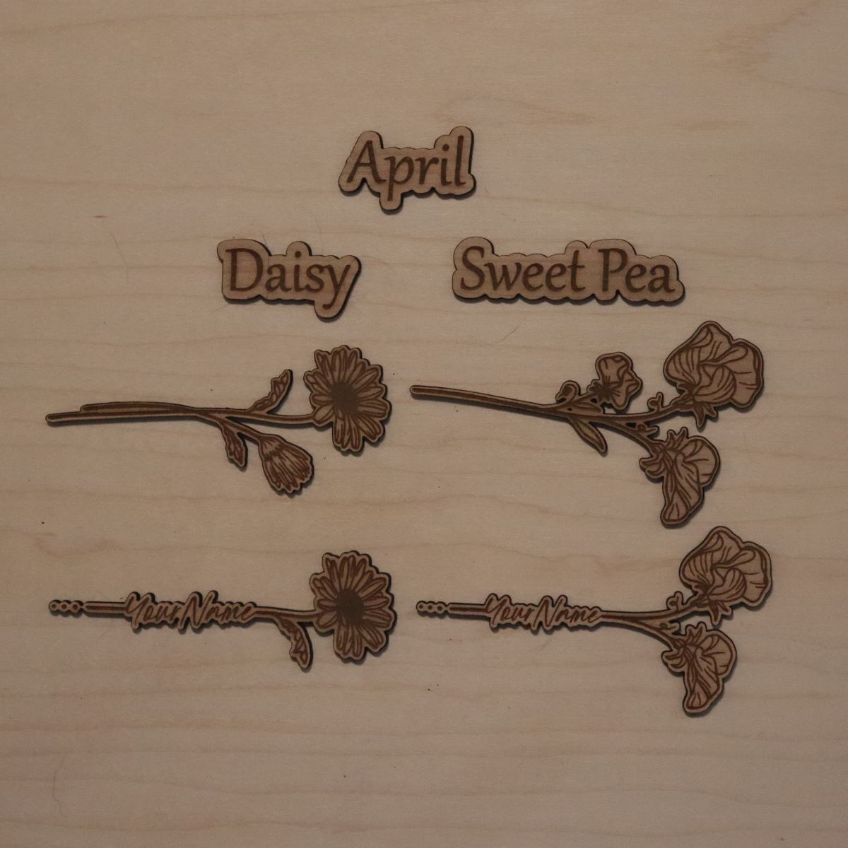 Engraved Wooden Birth Flowers - Woodshop Wonders